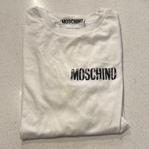 Moschino | Shirts | Moschino Cream Logo Tee | Poshmark